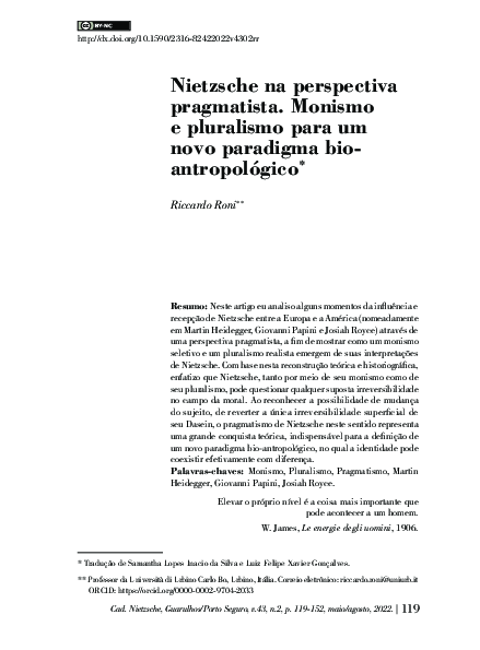 (PDF) Nietzsche na perspectiva pragmatista. Monismo e pluralismo para ...