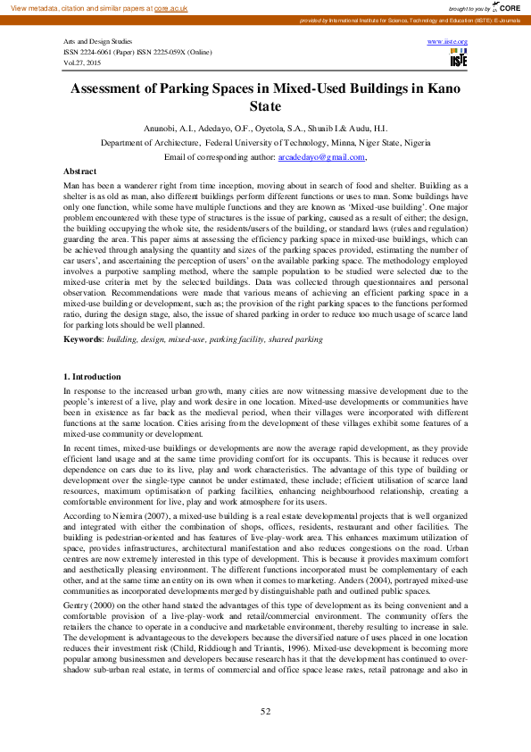 (PDF) Assessment of Parking Spaces in Mixed-Used Buildings in Kano State