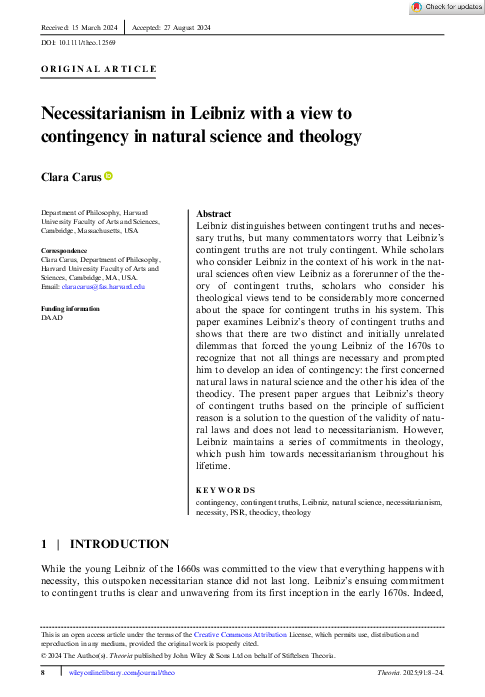 (PDF) Necessitarianism in Leibniz with a view to Contingency in Natural ...