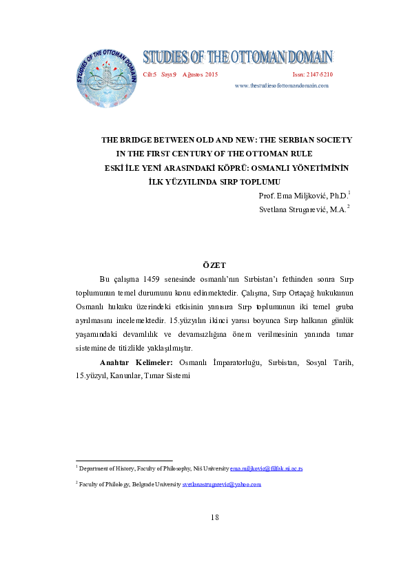 (PDF) The Bridge Between Old and New: The Serbian Society in the First ...