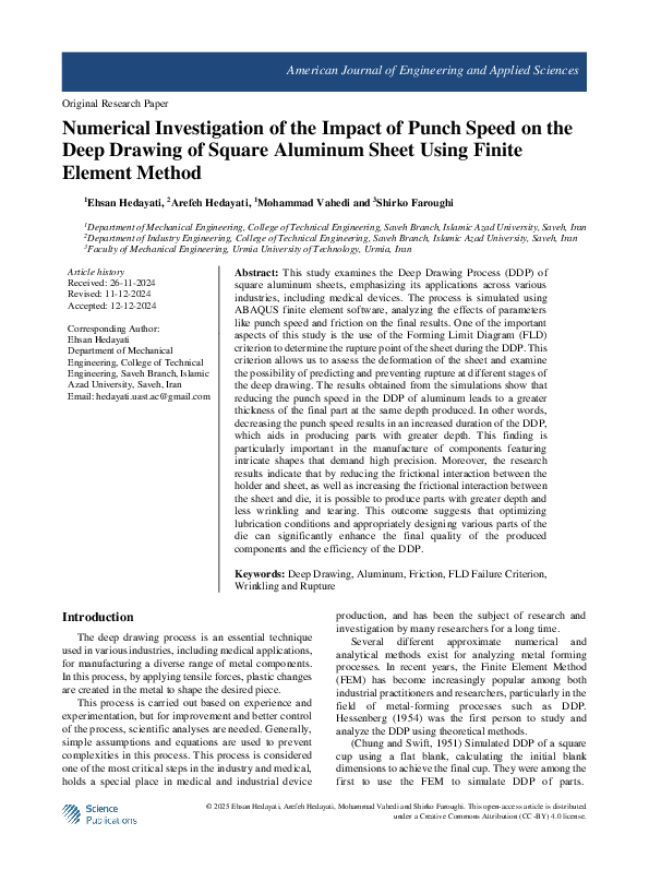 (PDF) Numerical Investigation of the Impact of Punch Speed on the Deep Drawing of Square ...
