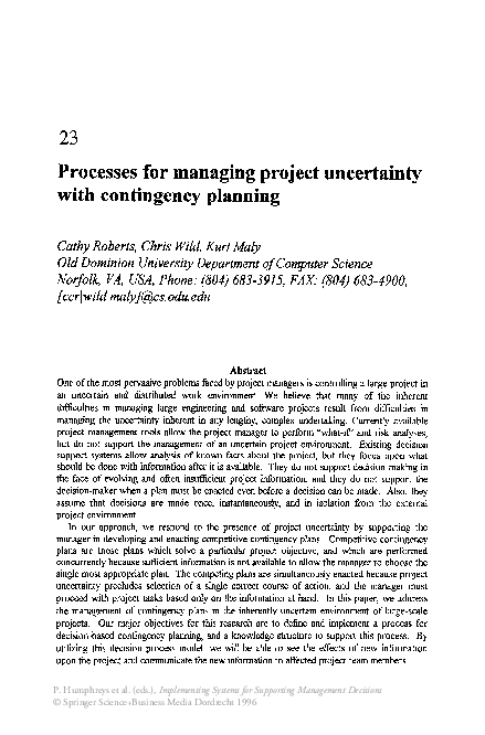(PDF) Processes for managing project uncertainty with contingency planning