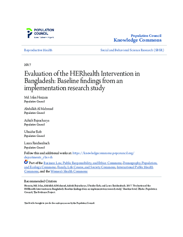 (PDF) Evaluation of the HERhealth Intervention in Bangladesh: Baseline findings from an ...