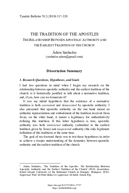 (PDF) The tradition of the apostles the relationship between apostolic ...