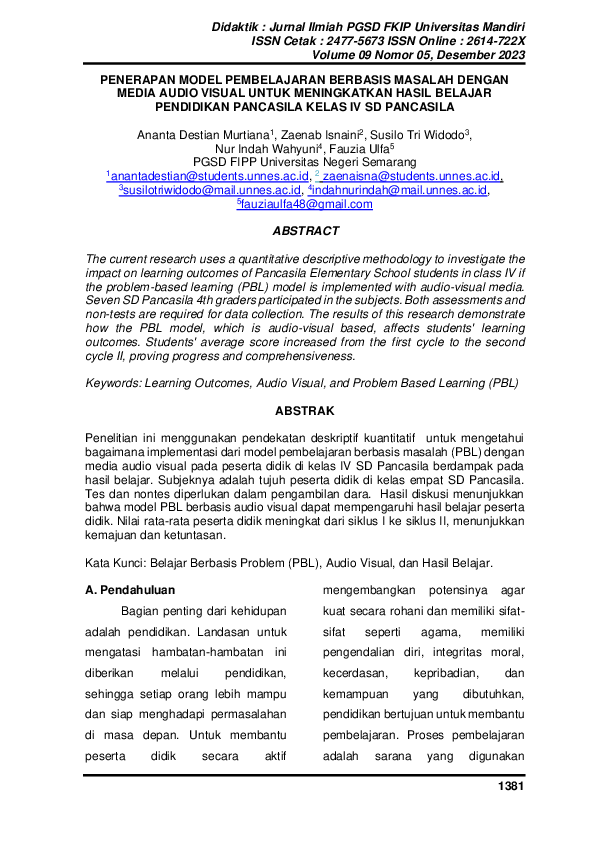 (PDF) Penerapan Model Pembelajaran Berbasis Masalah Dengan Media Audio Visual Untuk Meningkatkan ...