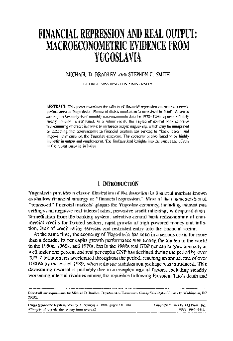 (PDF) Financial repression and real output: Macroeconometric evidence from Yugoslavia