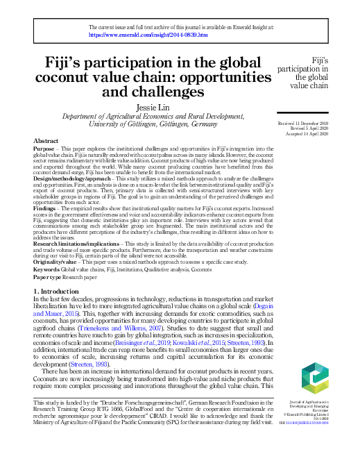 (PDF) Fiji's participation in the global coconut value chain ...