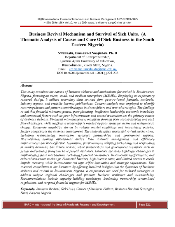 (PDF) Business Revival Mechanism and Survival of Sick Units. (A ...
