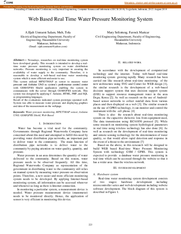 (PDF) Web based Real Time Water Pressure Monitoring System