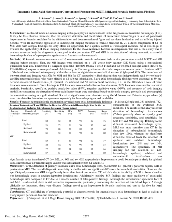 (PDF) Traumatic extra-axial hemorrhage: Correlation of postmortem MSCT, MRI, and forensic ...