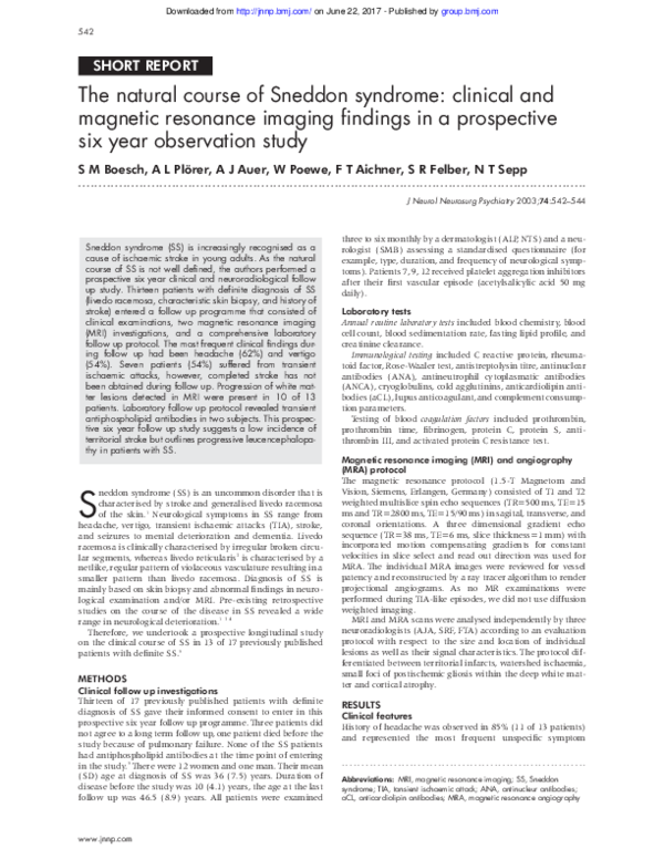 (PDF) The natural course of Sneddon syndrome: clinical and magnetic ...