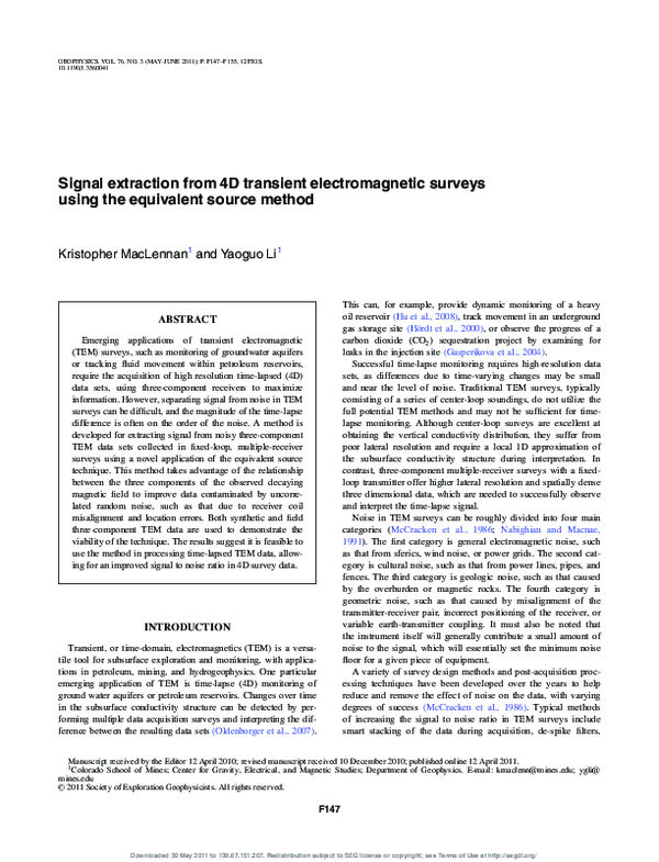 (PDF) Signal extraction from 4D transient electromagnetic surveys using ...