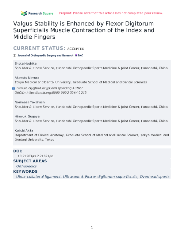 (PDF) Valgus Stability is Enhanced by Flexor Digitorum Superficialis ...