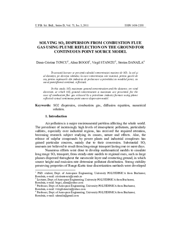 (PDF) Solving So 2 Dispersion from Combustion Flue Gas Using Plume ...