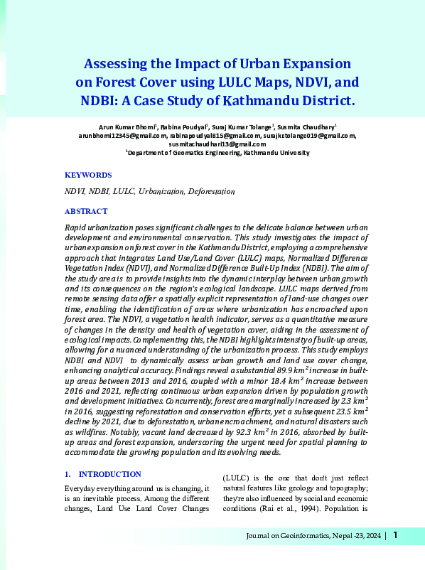 Assessing the Impact of Urban Expansion on Forest Cover using LULC Maps ...