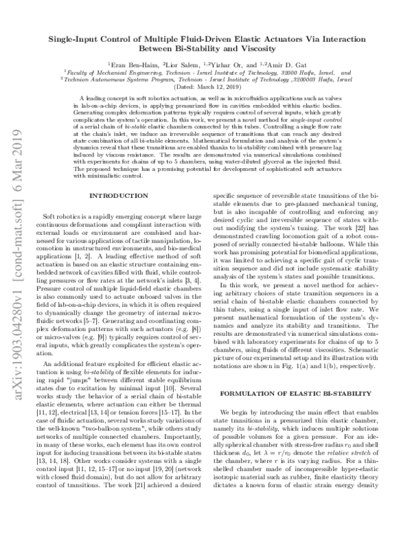 (PDF) Single-Input Control of Multiple Fluid-Driven Elastic Actuators Via Interaction Between Bi ...