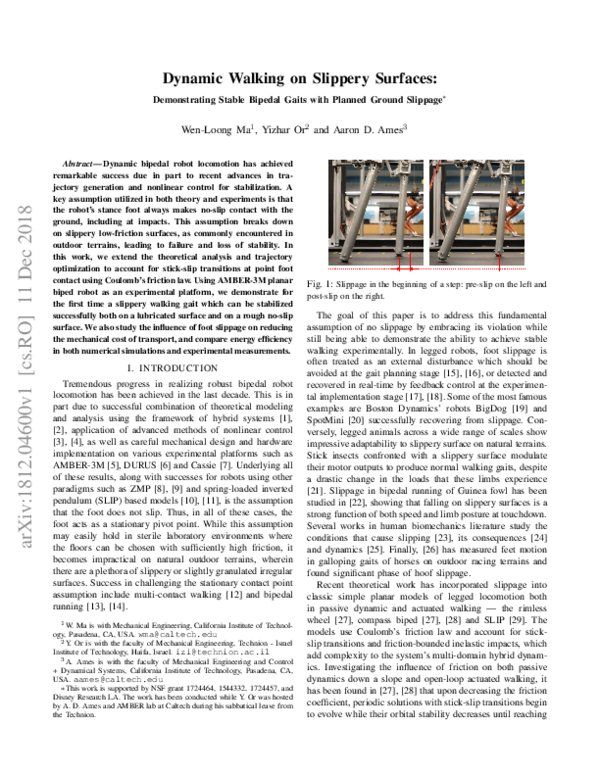 (PDF) Dynamic Walking on Slippery Surfaces: Demonstrating Stable Bipedal Gaits with Planned ...