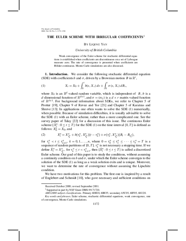 (PDF) The Euler scheme with irregular coefficients