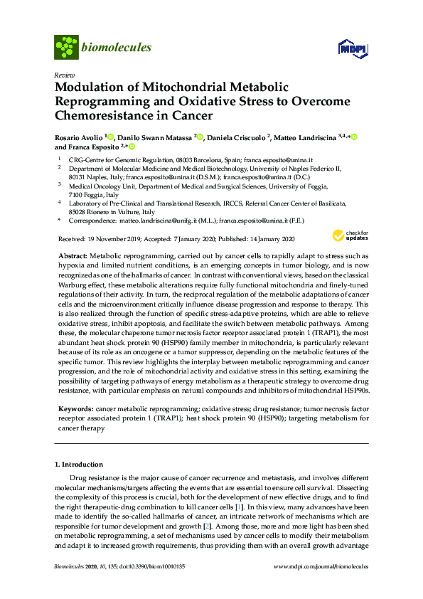 (PDF) Modulation of Mitochondrial Metabolic Reprogramming and Oxidative ...