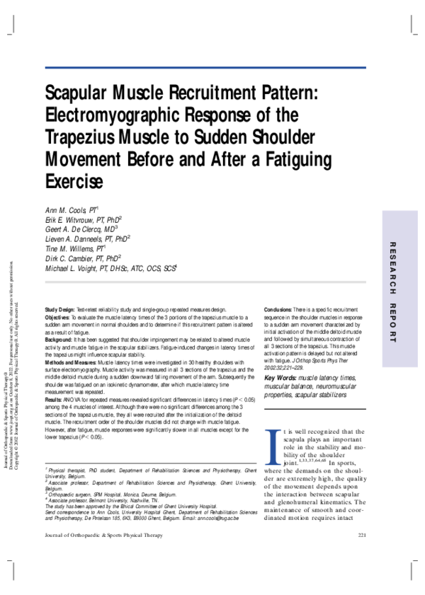 (PDF) Scapular Muscle Recruitment Pattern: Electromyographic Response ...