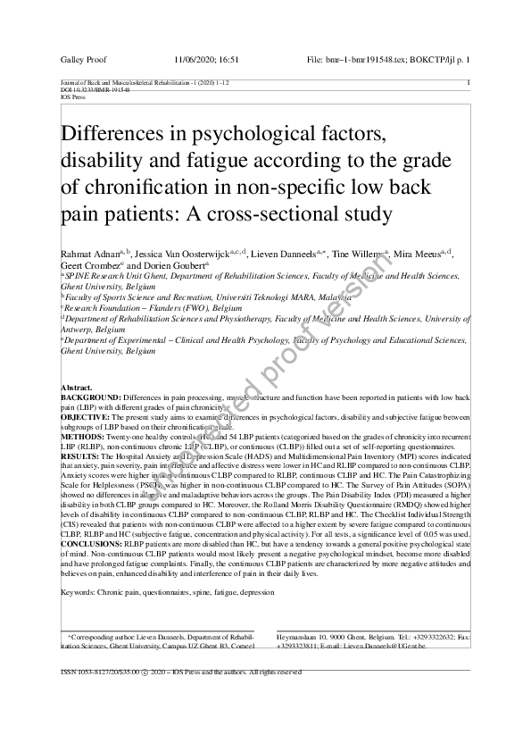 (PDF) Differences in psychological factors, disability and fatigue ...