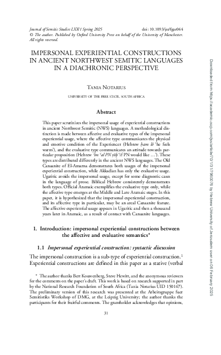 (PDF) IMPERSONAL EXPERIENTIAL CONSTRUCTIONS IN ANCIENT NORTHWEST ...