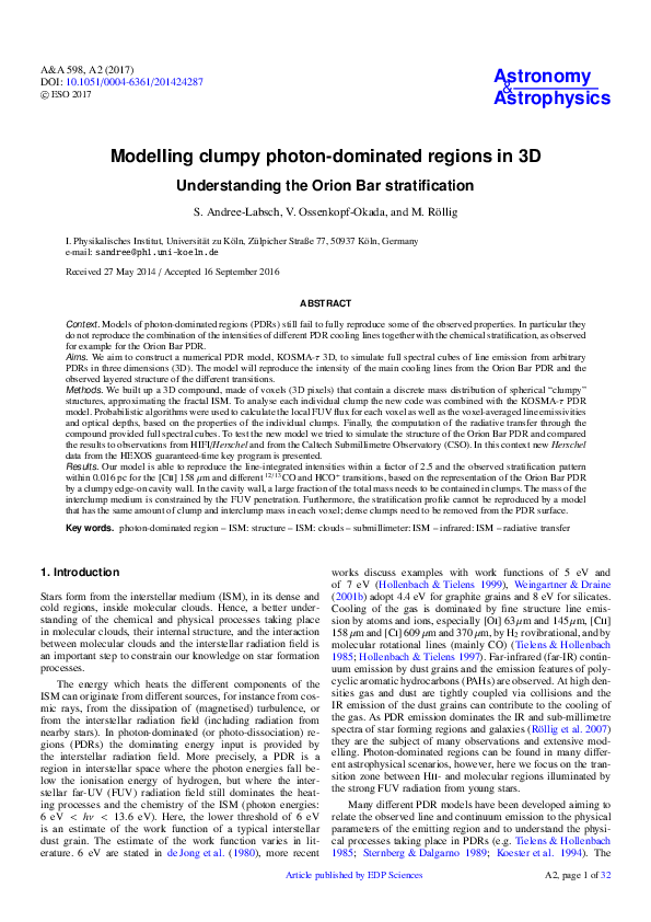 (PDF) Modelling clumpy photon-dominated regions in 3D