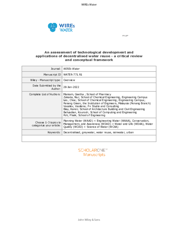 (PDF) An assessment of technological development and applications of decentralized water reuse ...