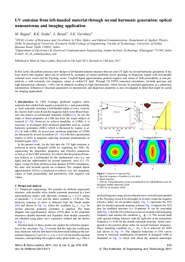 (PDF) UV emission from left-handed material through second harmonic generation: optical ...