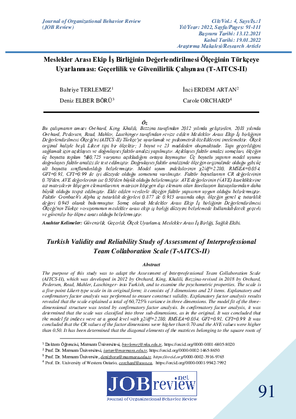 (PDF) Meslekler Arası Ekip İş Birliğinin Değerlendirilmesi Ölçeğinin ...