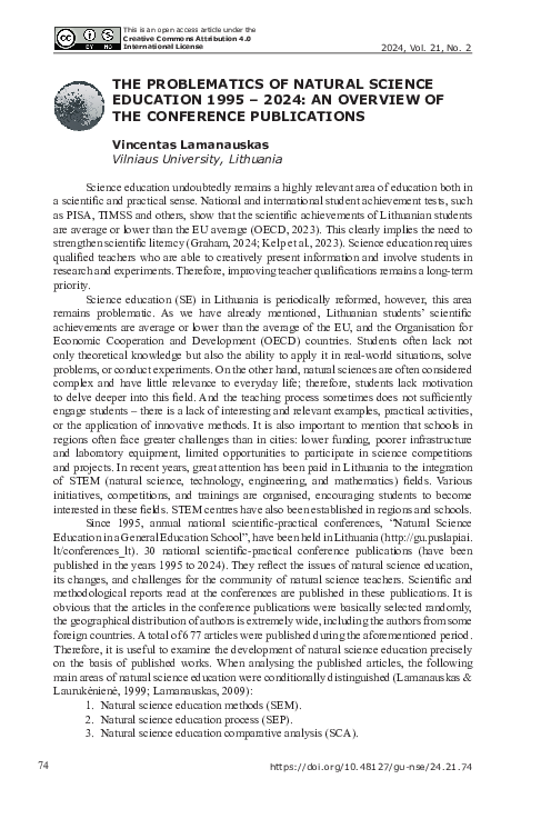 (PDF) THE PROBLEMATICS OF NATURAL SCIENCE EDUCATION 1995 -2024: AN ...