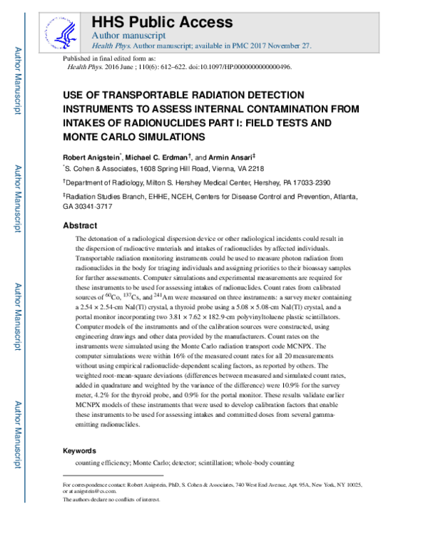 (PDF) Use of Transportable Radiation Detection Instruments to Assess ...