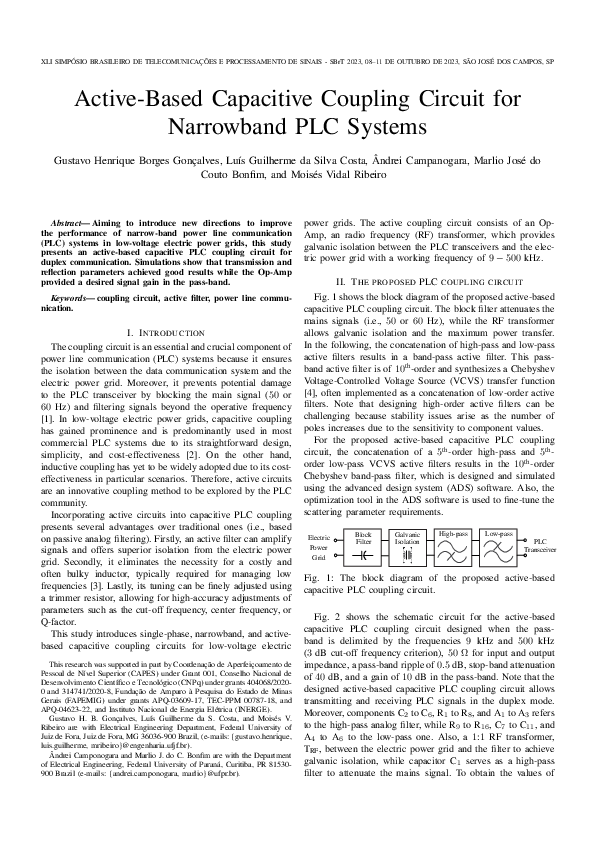 (PDF) Active-Based Capacitive Coupling Circuit for Narrowband PLC Systems