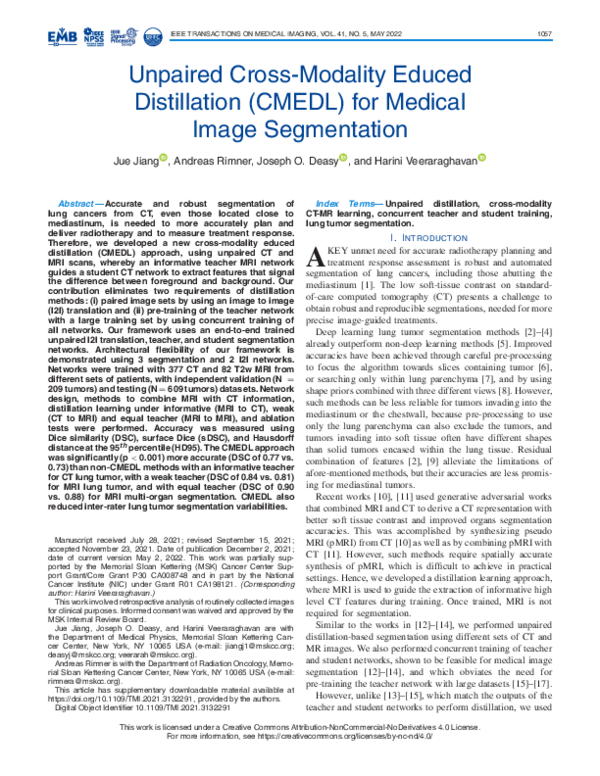 (PDF) Unpaired Cross-Modality Educed Distillation (CMEDL) for Medical Image Segmentation