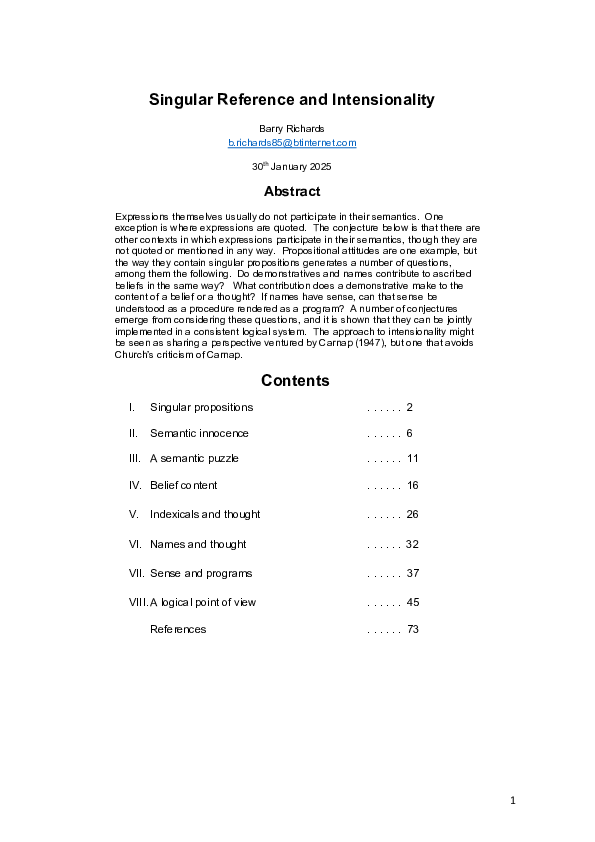 (PDF) Singular Reference and Intensionality