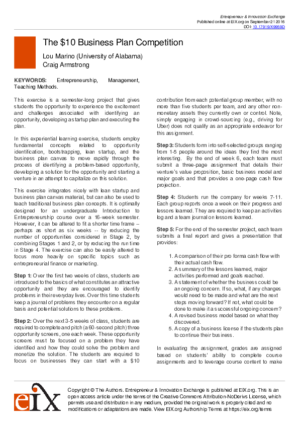 (PDF) The $10 Business Plan Competition