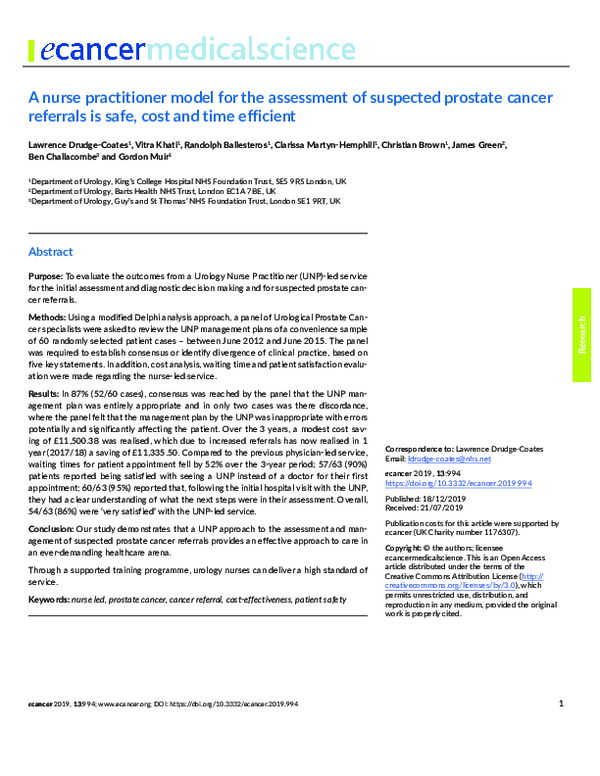 (PDF) A nurse practitioner model for the assessment of suspected ...