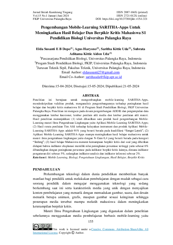 (PDF) Pengembangan Mobile-Learning SARITHA-Apps Untuk Meningkatkan Hasil Belajar Dan Berpikir ...