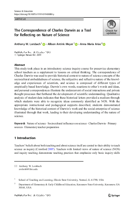(PDF) The Correspondence of Charles Darwin as a Tool for Reflecting on ...