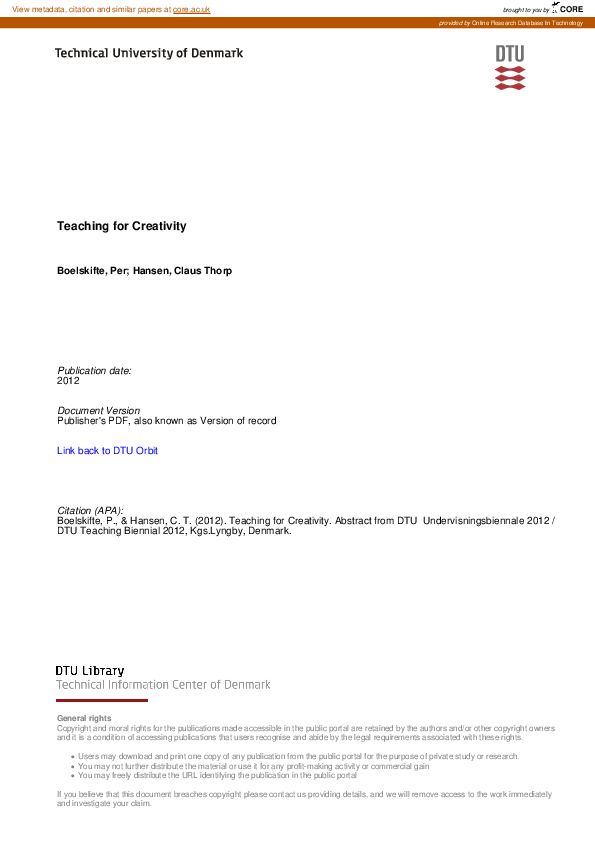 (PDF) Teaching for Creativity
