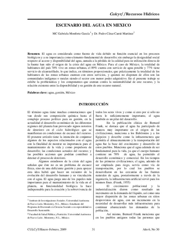 (PDF) Escenario Del Agua en Mexico