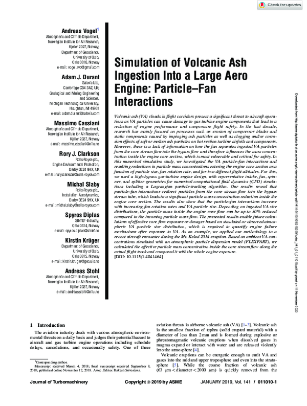 (PDF) Simulation of Volcanic Ash Ingestion Into a Large Aero Engine: Particle–Fan Interactions