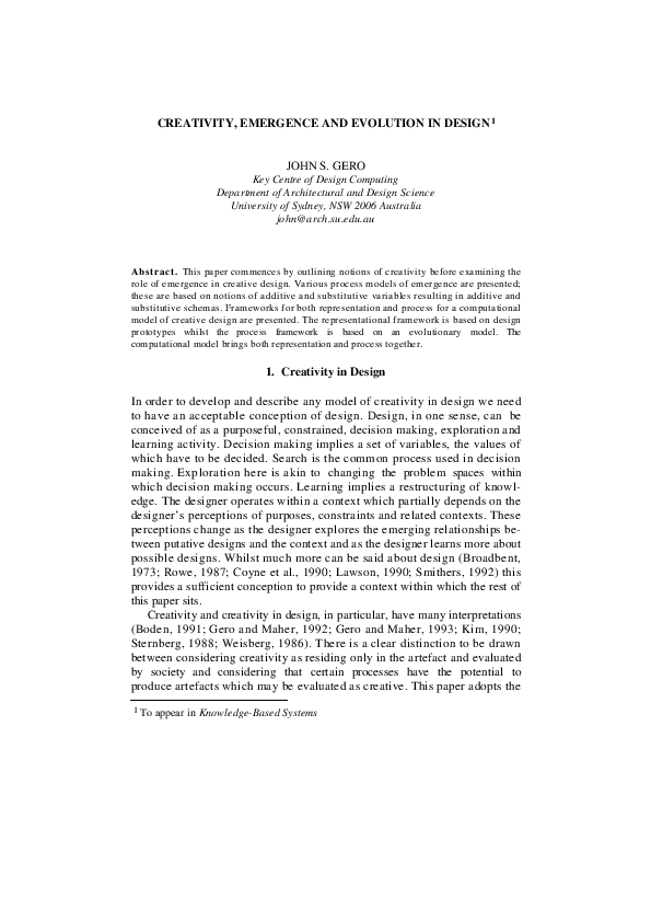 (PDF) Creativity, emergence and evolution in design: concepts and framework