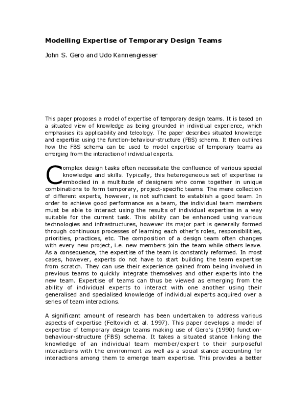 (PDF) Modelling Expertise of Temporary Design Teams