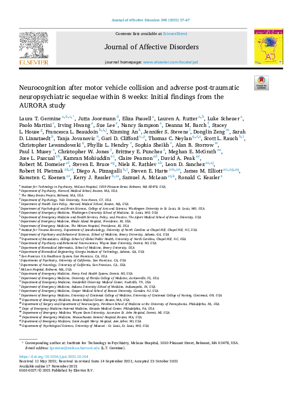 (PDF) Neurocognition after motor vehicle collision and adverse post ...