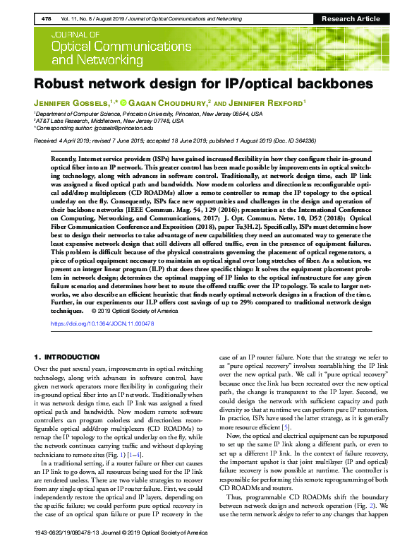 (PDF) Robust network design for IP/optical backbones