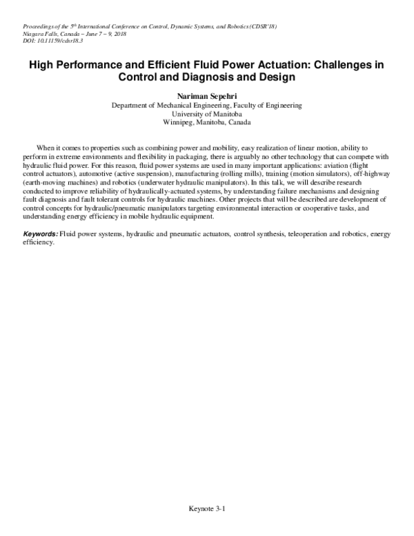 (PDF) High Performance and Efficient Fluid Power Actuation: Challenges ...