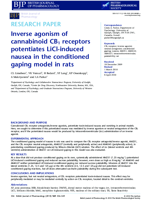 (PDF) Inverse agonism of cannabinoid CB1 receptors potentiates LiCl ...