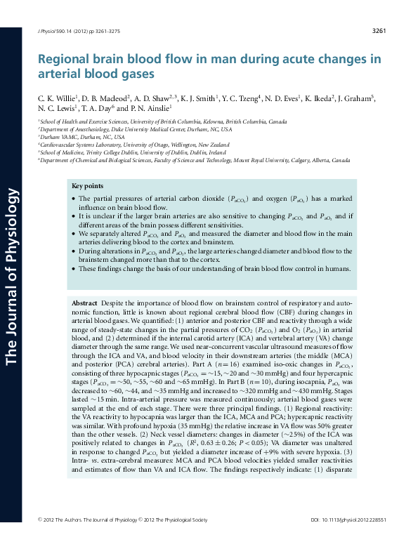 (PDF) Regional brain blood flow in man during acute changes in arterial ...