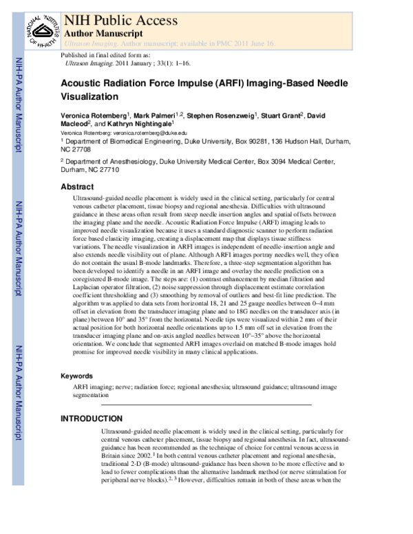 (PDF) Acoustic Radiation Force Impulse (ARFI) Imaging-Based Needle Visualization